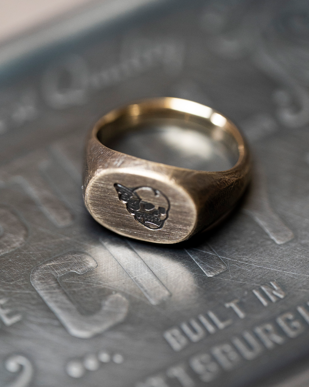 Deadpan Brass Signet Ring | Steel City Brand | Studebaker Metals